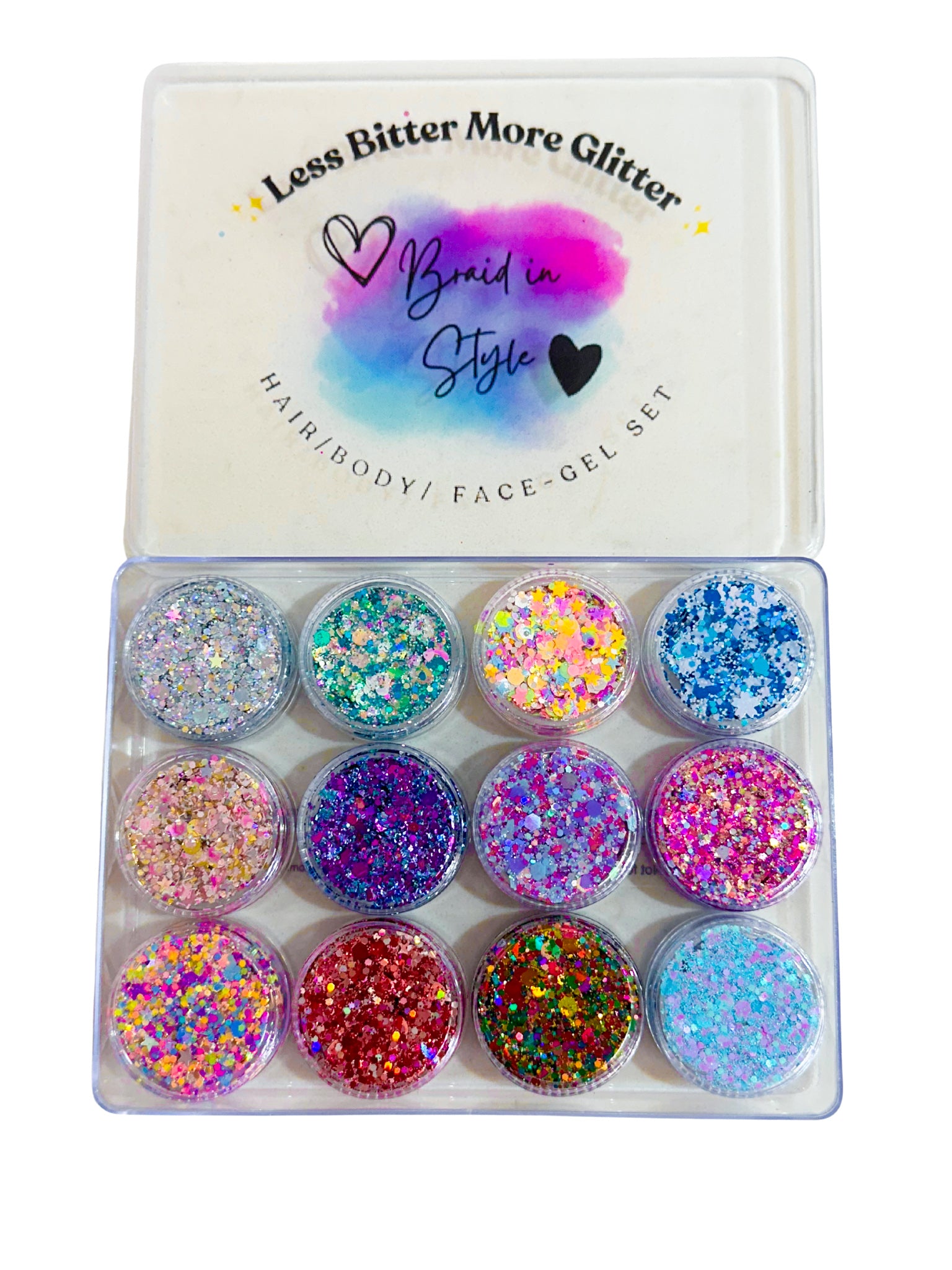Less Bitter More Glitter 12x 5ml Gel set – braidinstyle